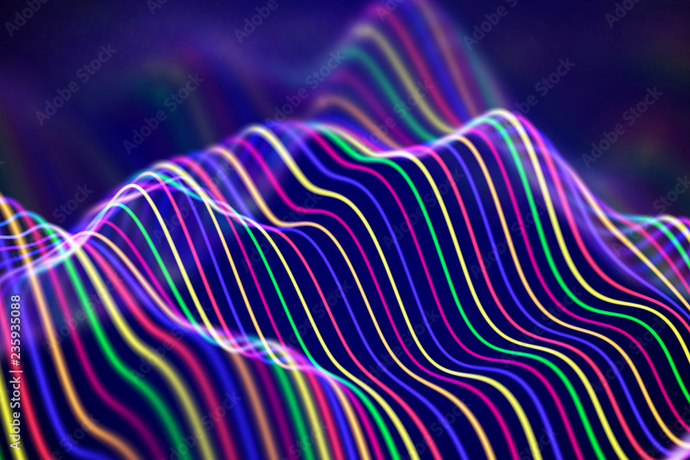 3D Sound waves. Big data abstract visualization. Digital technology ...