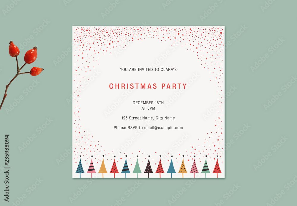 Colorful Christmas Party Invitation Layout Stock Template | Adobe Stock
