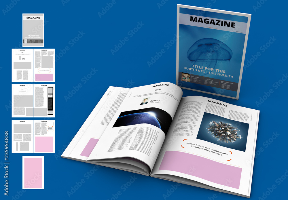 Magazine Layout with Orange Accents Stock Template | Adobe Stock