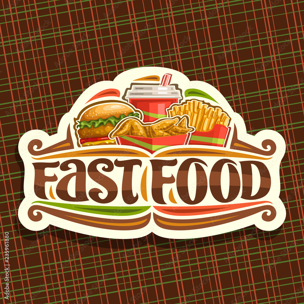 Vector logo for Fast Food, signboard with set of fresh chickenburger ...