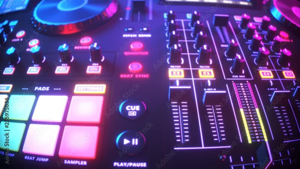 DJ Set in an endless looping animation. Electro music equipment in a ...