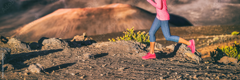 Trail run runner athlete girl running on mountain background. Rocky ...