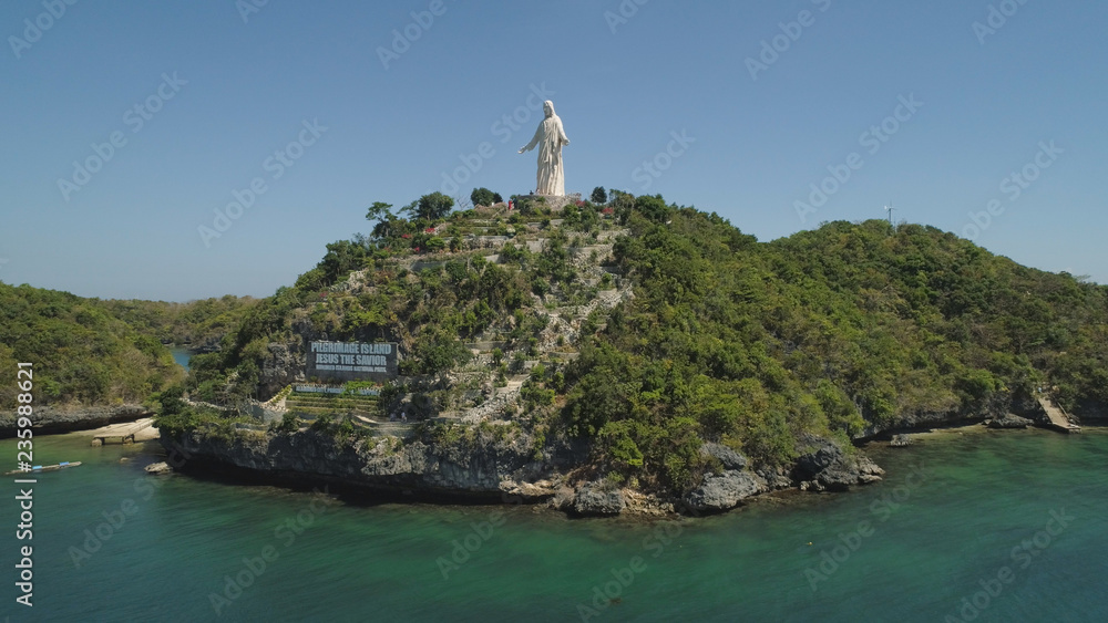 Statue of Jesus Christ on Pilgrimage island in Hundred Islands National ...