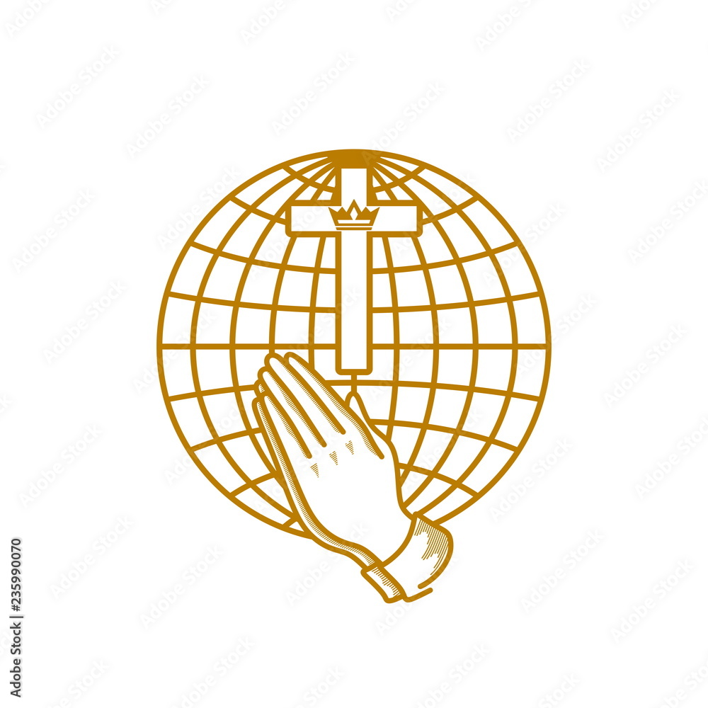 Church logo. Christian symbols. Praying hands and the cross of Jesus ...