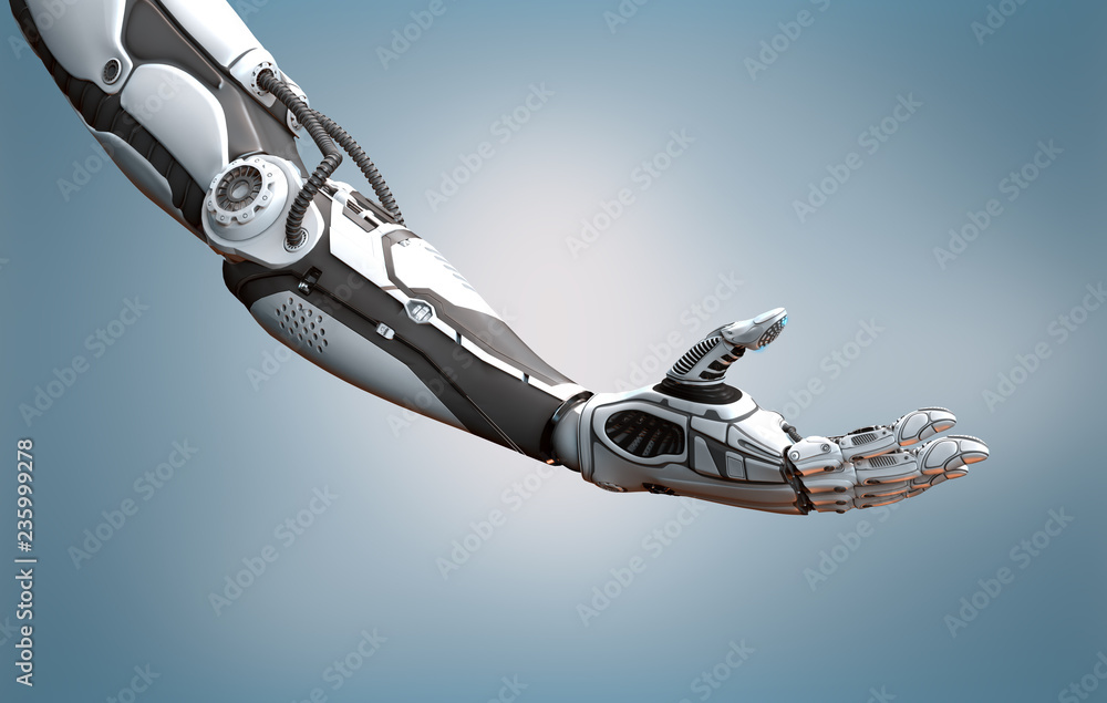 Robot right arm highly detailed model on digital modern background, 3d ...