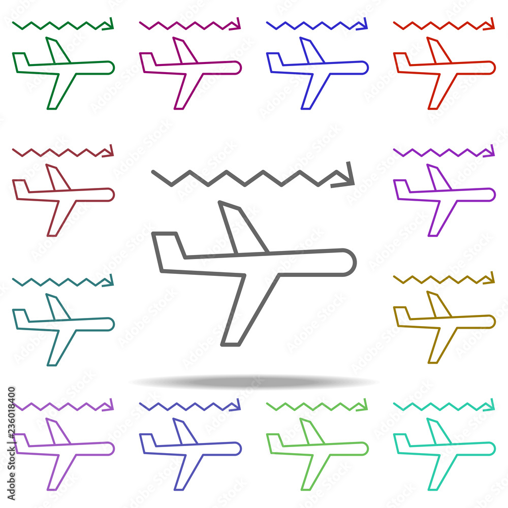 airplane turbulence icon. Elements of arrow and object in multi color ...