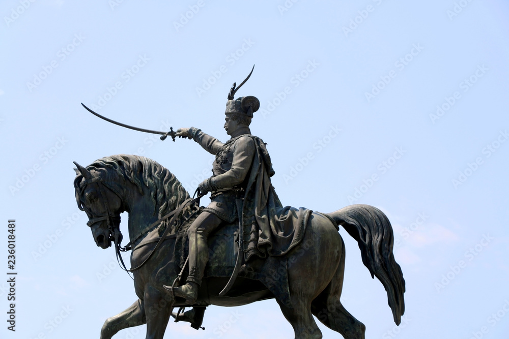 Historic statue of Croatian leader Ban Josip Jelacic on main square in ...