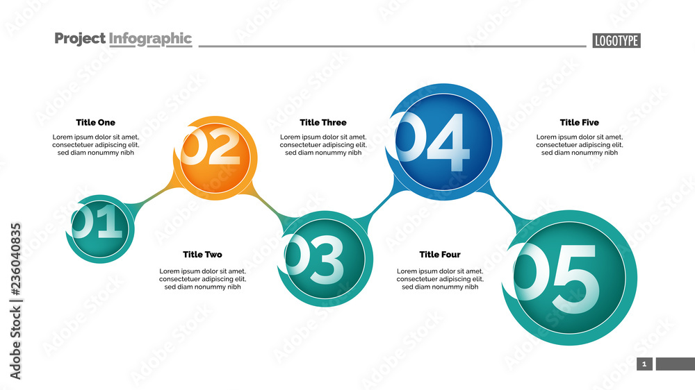 Five steps process chart slide template. Business data. Option, step ...