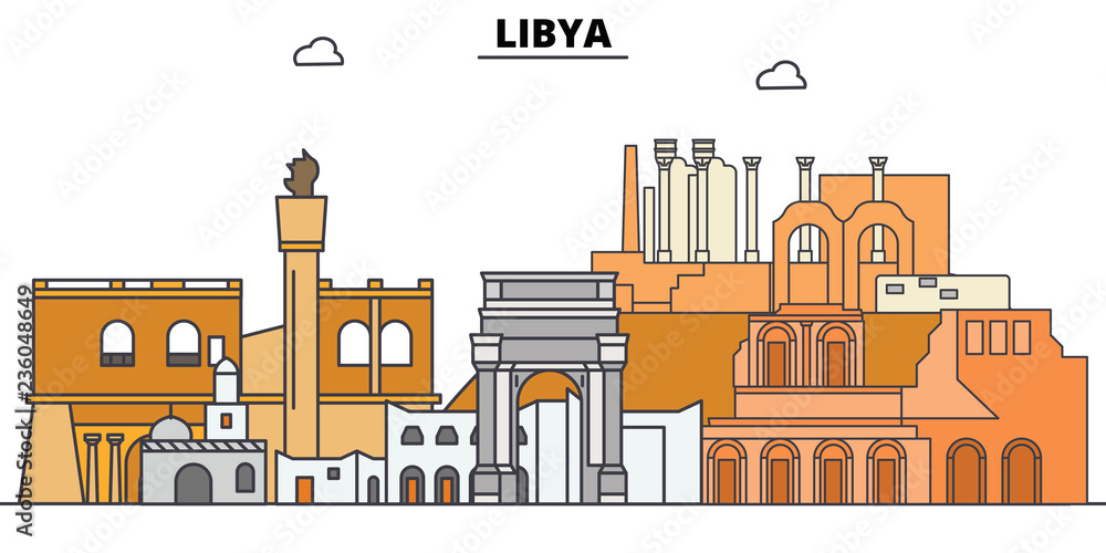 Libya line skyline vector illustration. Libya linear cityscape with ...