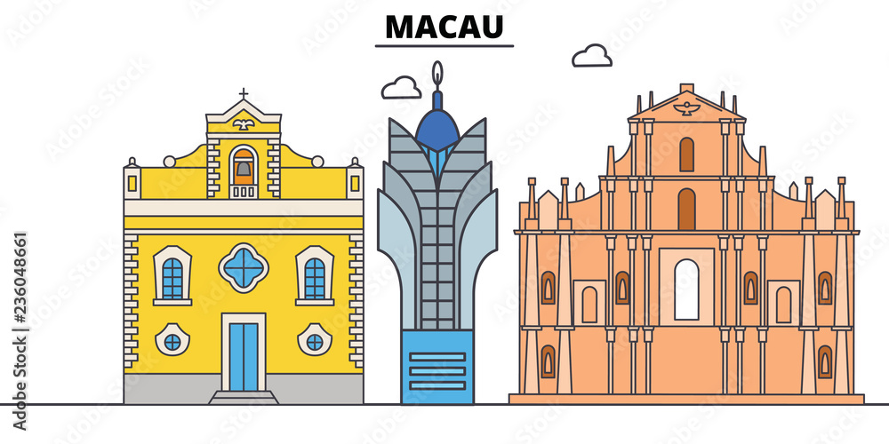 Macau line skyline vector illustration. Macau linear cityscape with ...