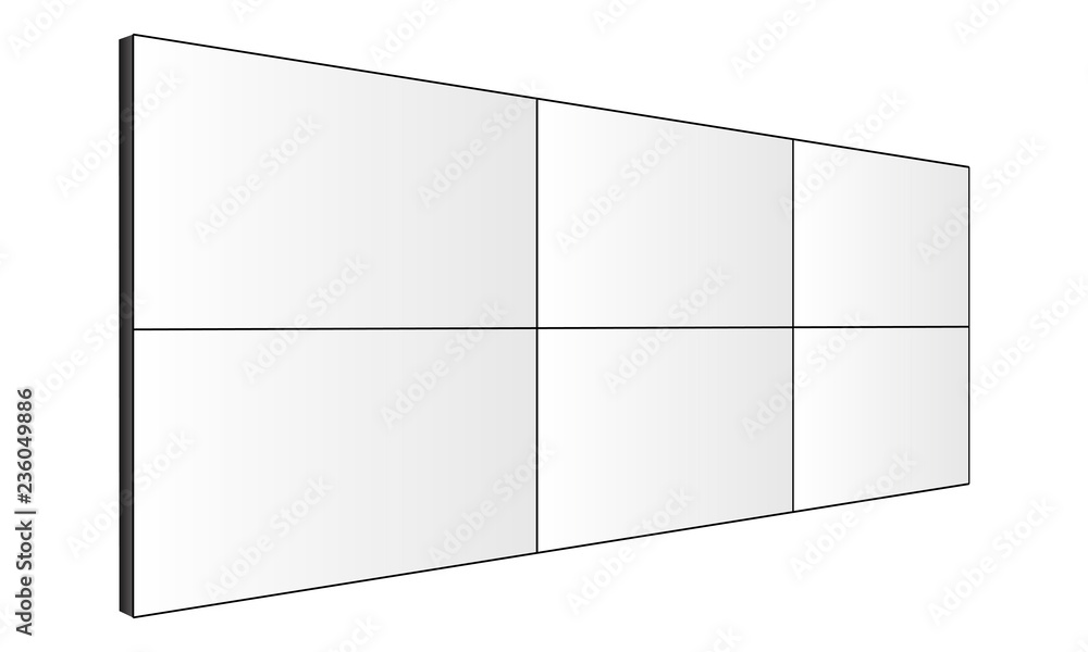 LCD video wall mockup - perspective side view. Vector illustration ...