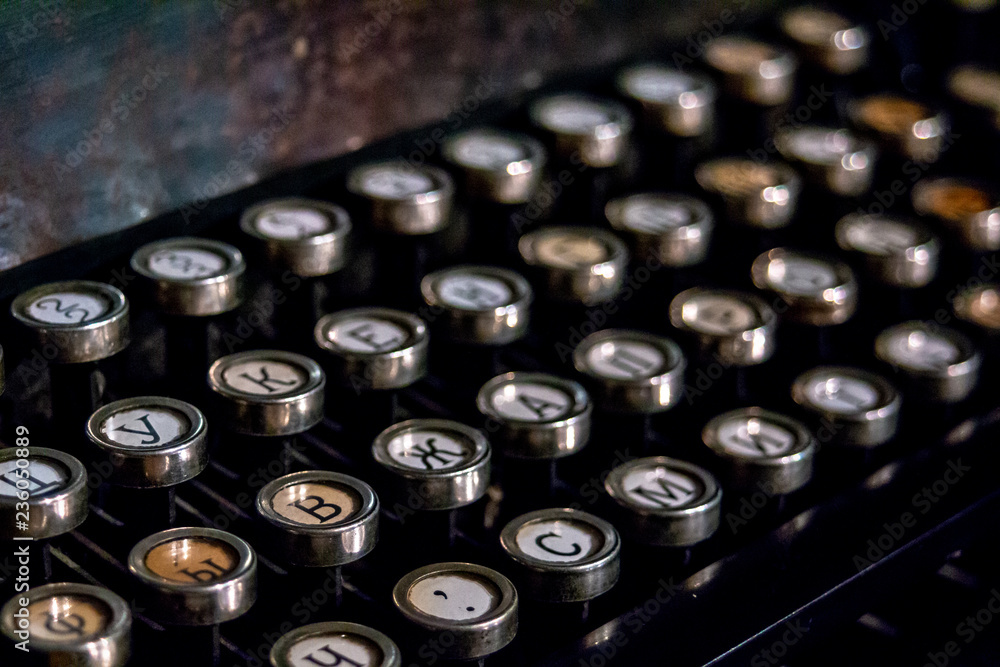 Keyboard of an old german vintage typewriter with cyrillic keys Stock ...