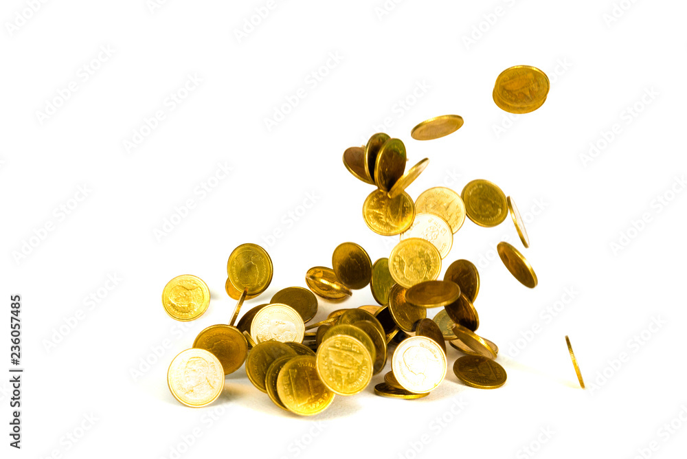 Movement of falling gold coin, flying coin, rain money isolated on ...