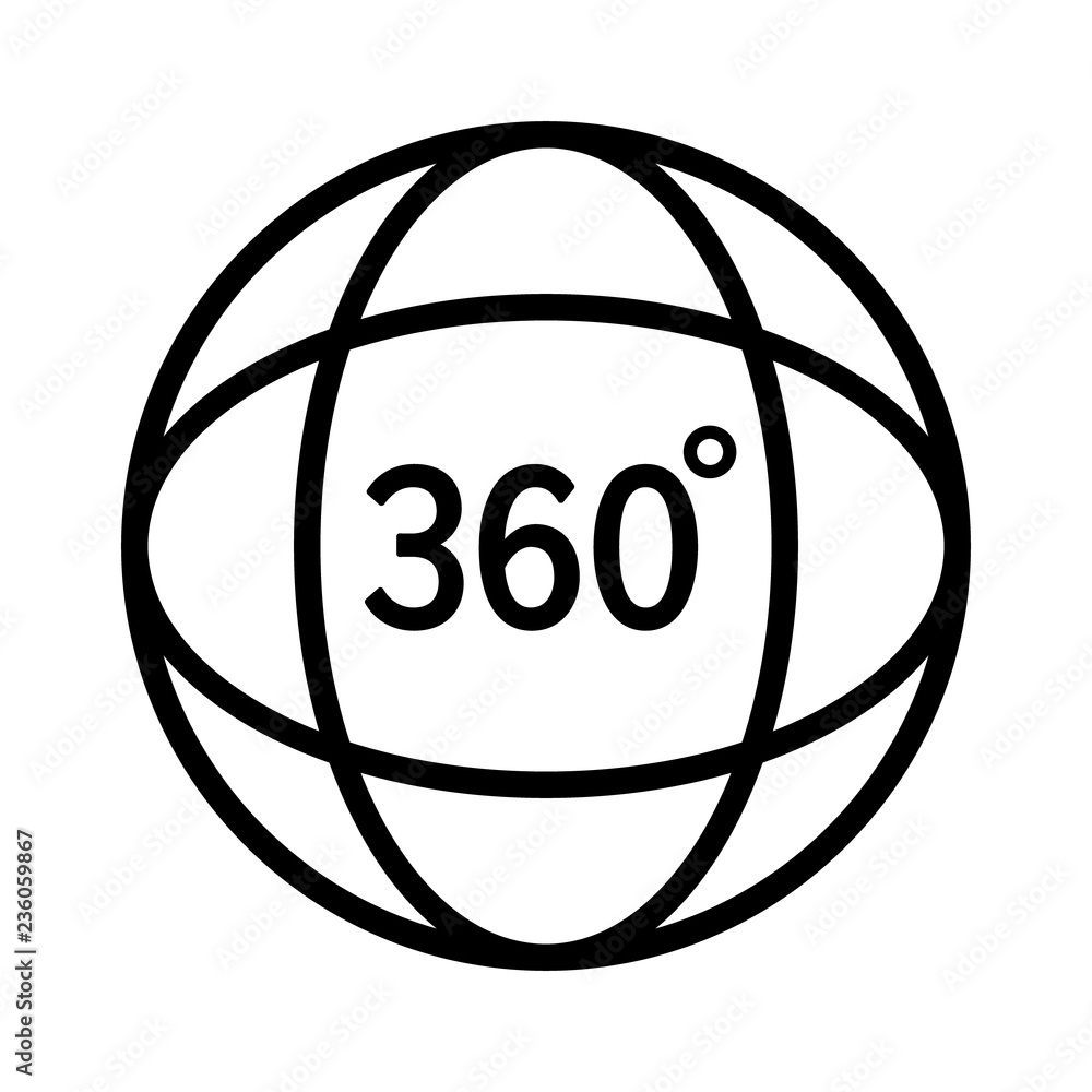 360 Degree Video Or View 360 Degrees In Virtual Reality Line Art Vector 