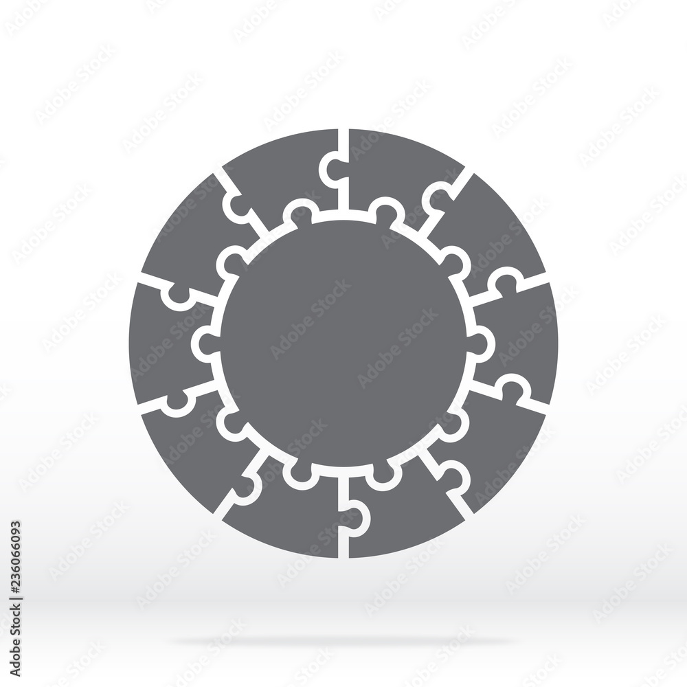 Simple icon circle puzzle in gray. Simple icon circle puzzle of the ten ...