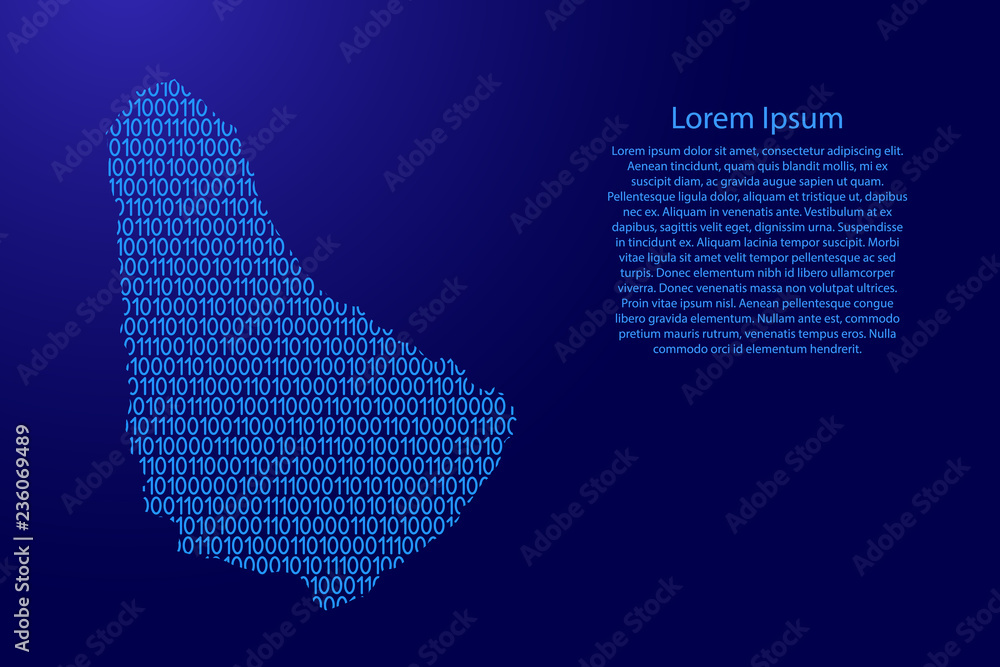 Barbados map abstract schematic from blue ones and zeros binary digital code with space stars ...