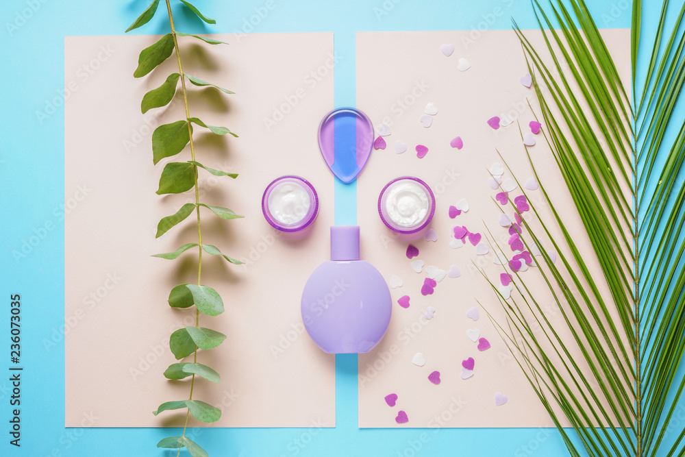 Composition with cosmetics on color background Stock Photo | Adobe Stock