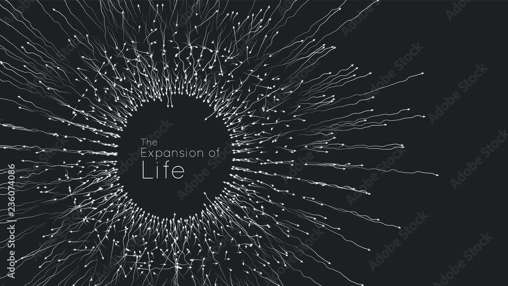 Expansion of life. Vector sphere explosion background. Small particles ...