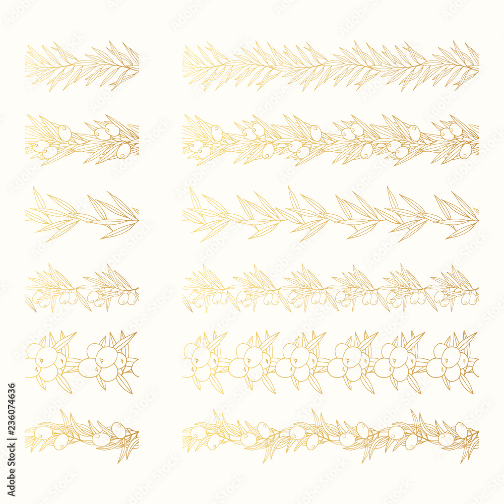 Golden Greek olive branch brushes set. Page decorative gold divider ...