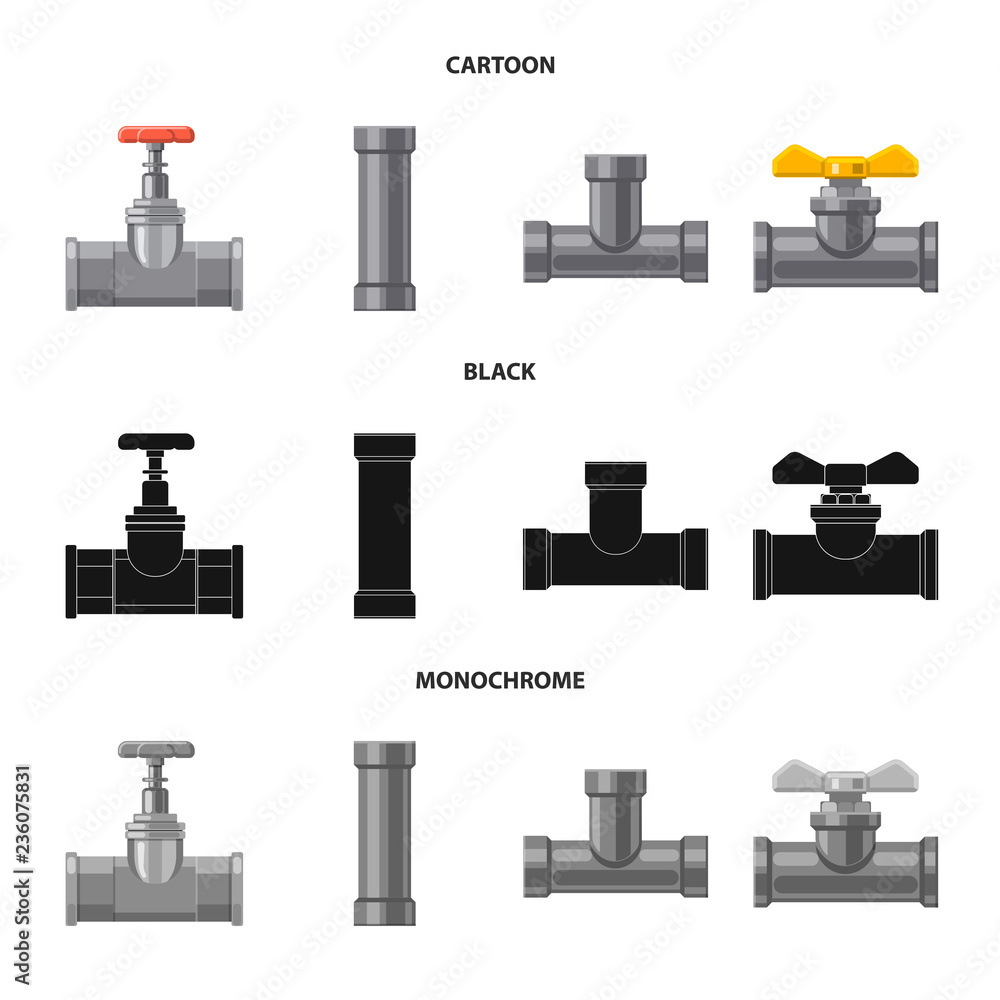 Vector illustration of pipe and tube sign. Collection of pipe and ...