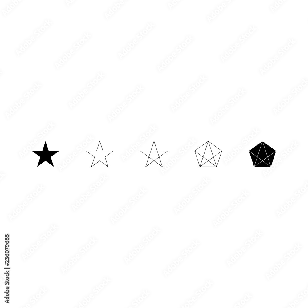 Five different styles of five pointed star and pentagon. Stock Vector ...