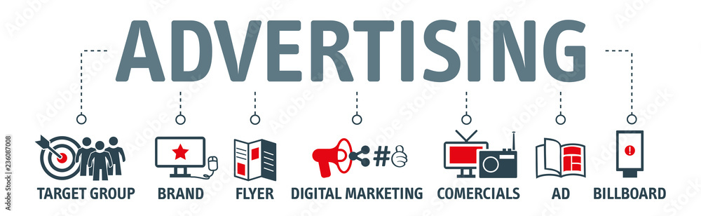 Advertising vector illustration concept with icons Stock Vector | Adobe ...