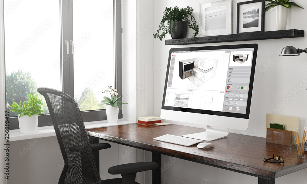 black and white architecture software computer on desktop Stock ...