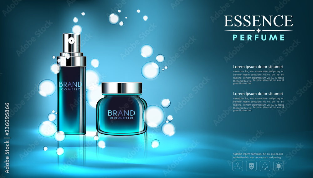 vector spray bottle fresh aroma cosmetic mockup on blue background ...