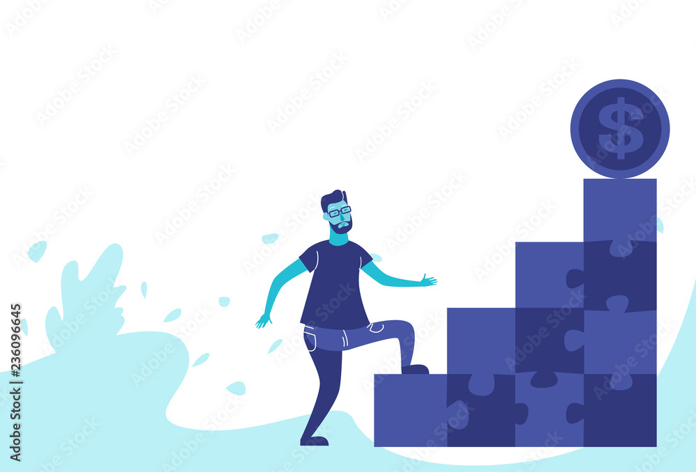 businessman climbing career ladder top dollar coin money growth wealth ...