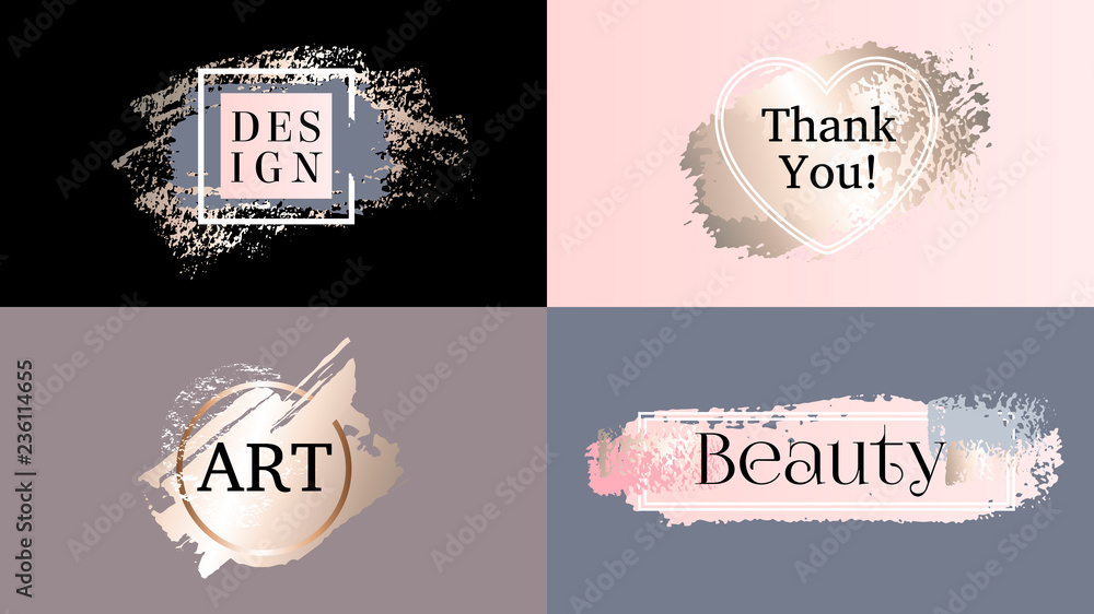 Beauty fashion frames icons logo set. Cosmetics golden paint, ink ...