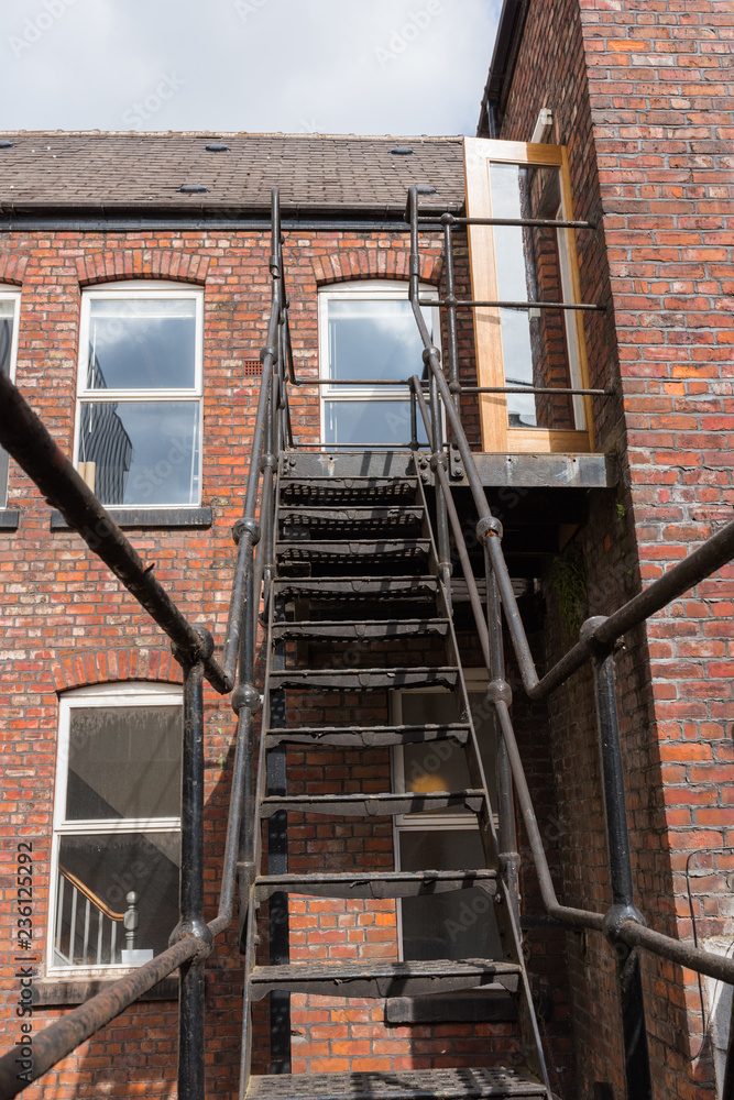 urban new york style metal vintage steel fire escape ladder stairs in ...