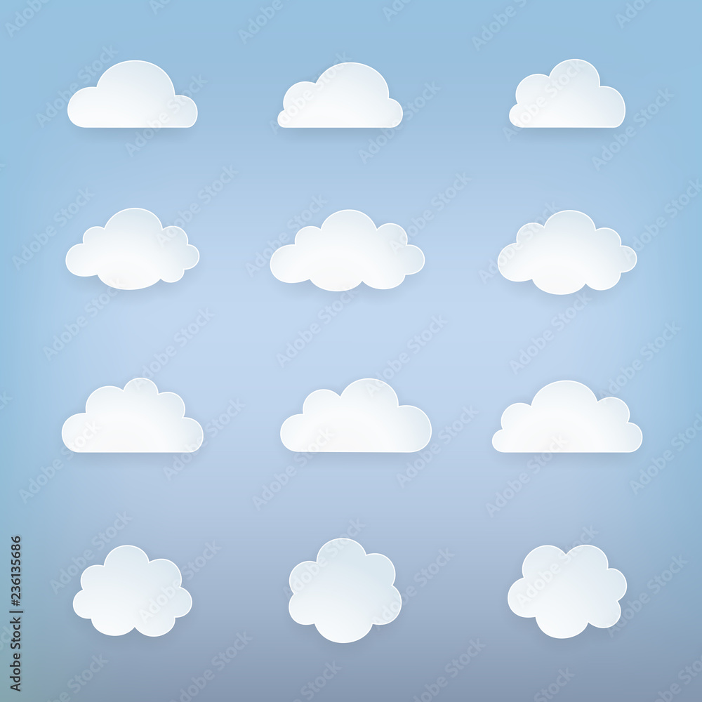 Cloud icon set. Group of sky elements. Cloud silhouettes collection ...