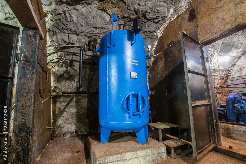 Underground gold iron ore mine shaft tunnel gallery passage with air ...