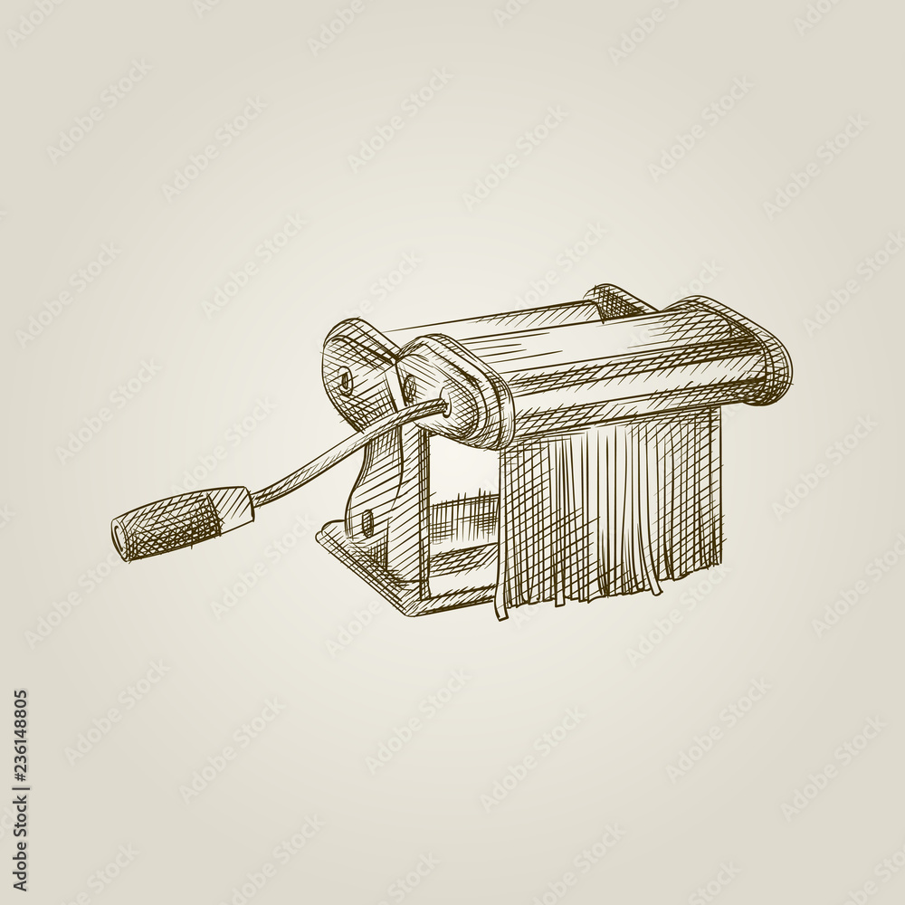 Hand Drawn pasta machine Sketch isolated on old paper background ...