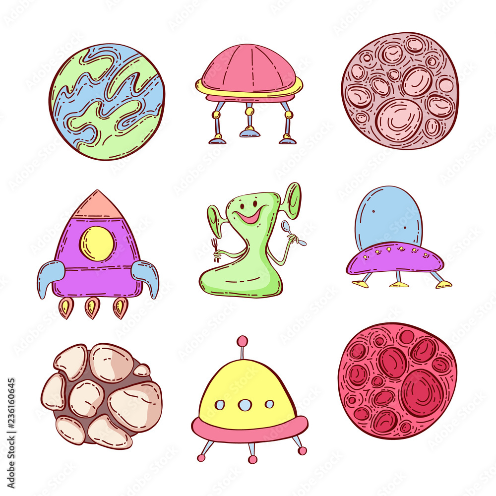 Space icons set. Cartoon illustration vector for web. Cute cartoon ...