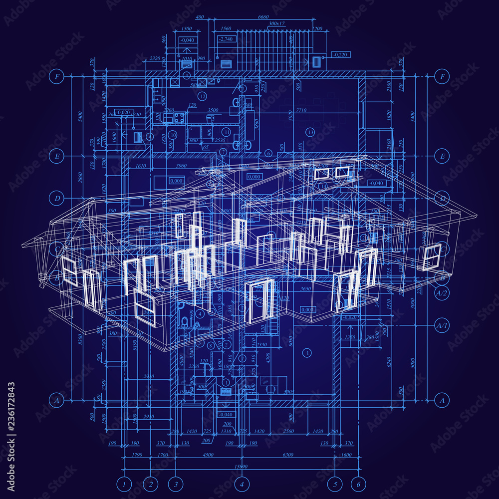 Detailed architectural plan. Architectural background with a 3D ...