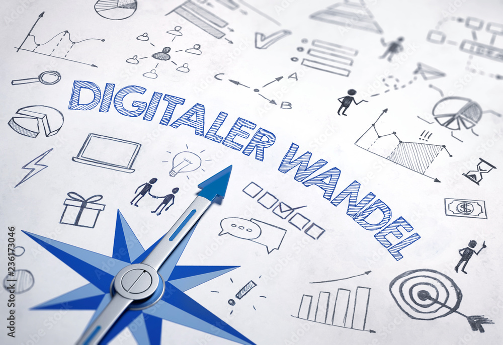 Digitaler Wandel - Kompass und Icons Stock-Illustration | Adobe Stock