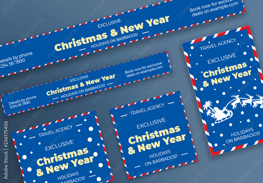 Christmas Web Banner Layout with Santa and Deer Elements Stock Template ...