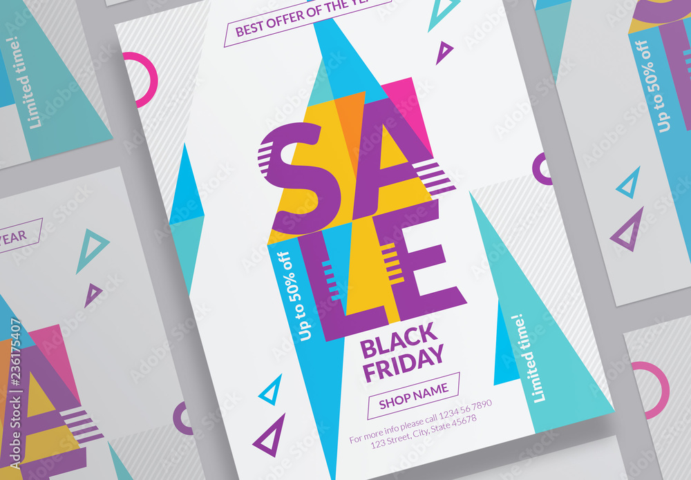 Sale Poster Layout with Colored Triangle Elements Stock Template ...