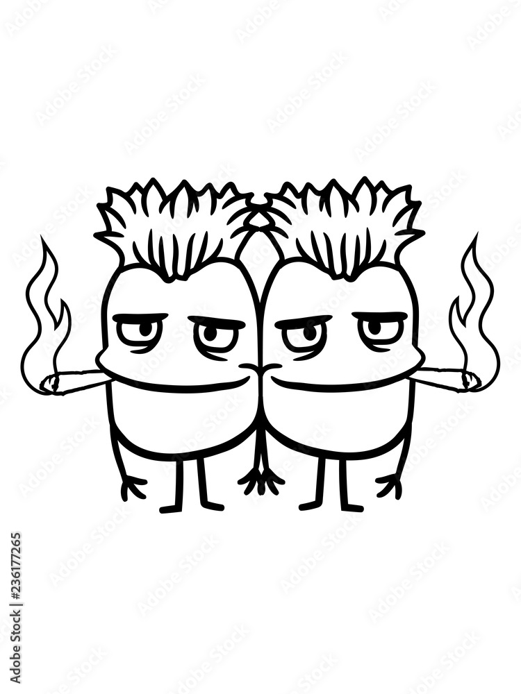 team 2 freunde paar mann figur weed kopf kiffer mund kiffen hanf stoned ...