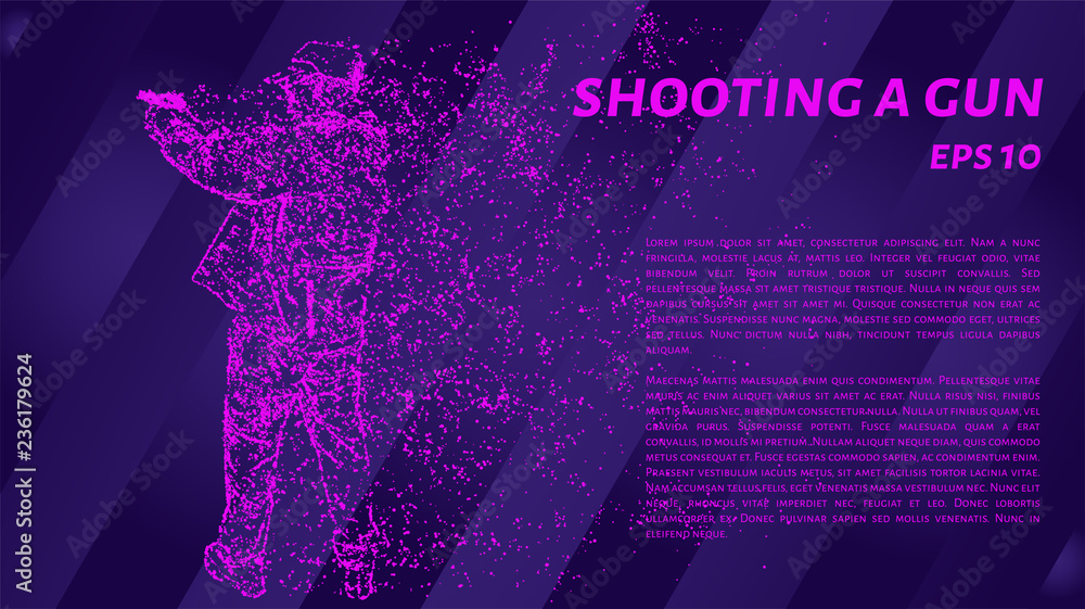 Shooting a gun from glowing points. Shooting a gun from the particles ...