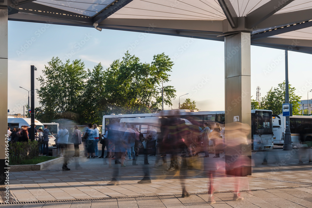 passengers waiting and boarding buses at the bus terminal Stock Photo ...