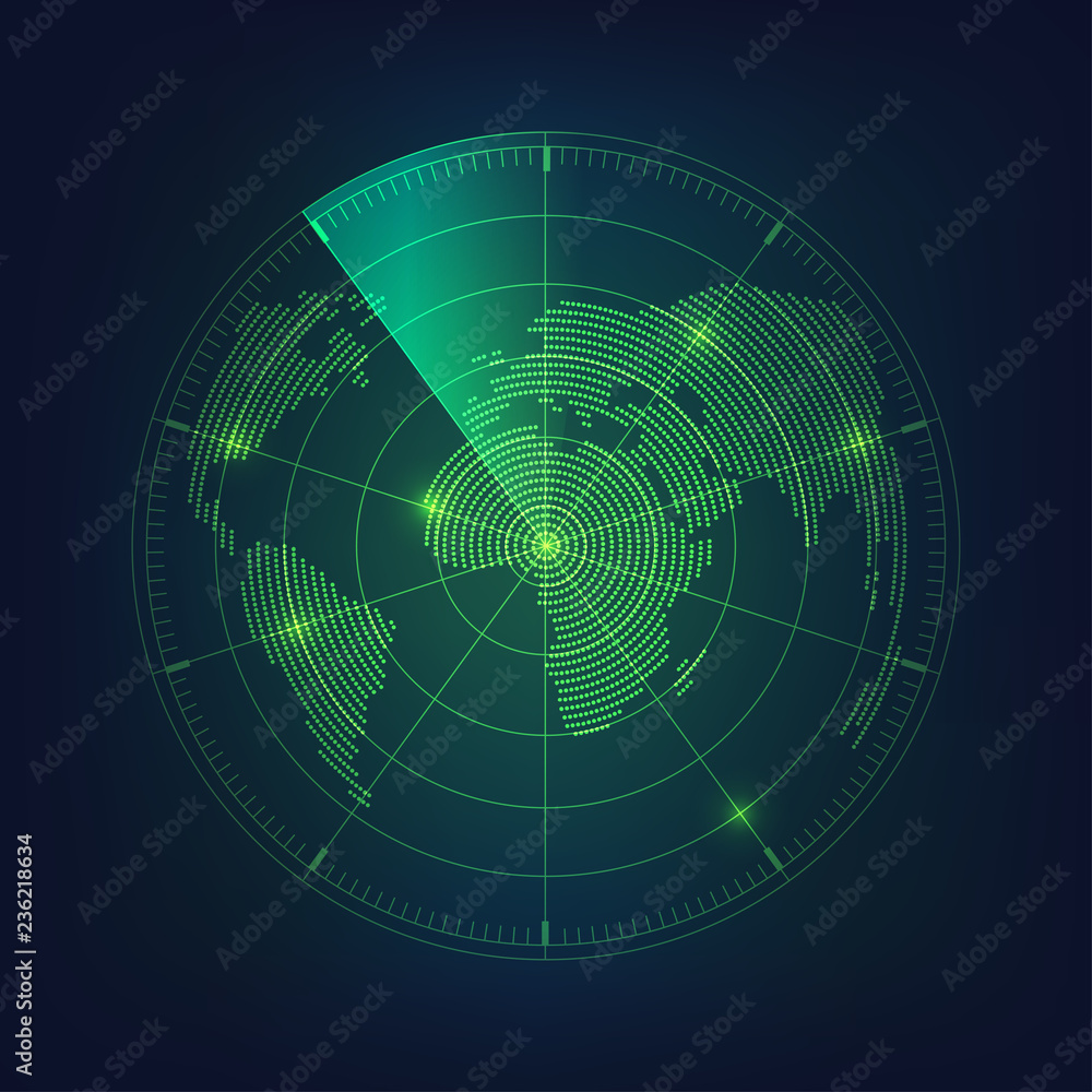radar screen and world map in digital theme Stock Vector | Adobe Stock