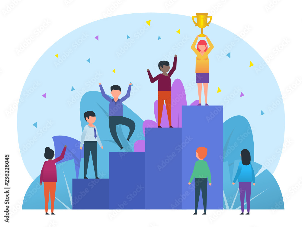 Business growth, career ladder, winner concept. Small people stand on ...