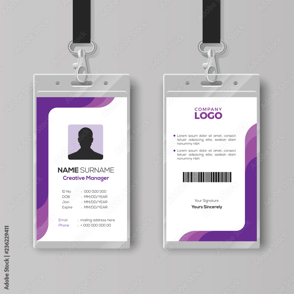 Simple ID card template with purple details Stock Vector | Adobe Stock