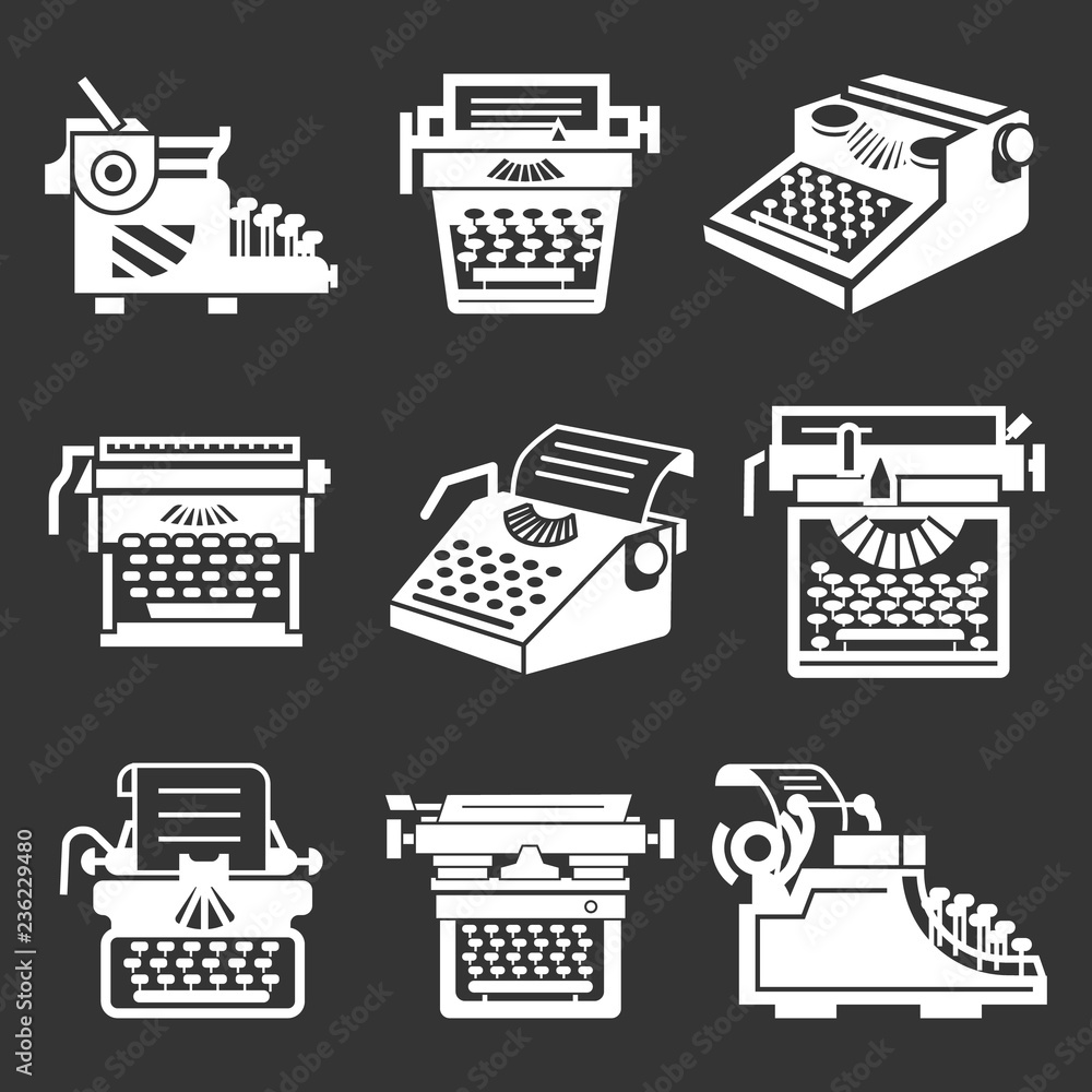 Typewriter icon set. Simple set of typewriter vector icons for web ...
