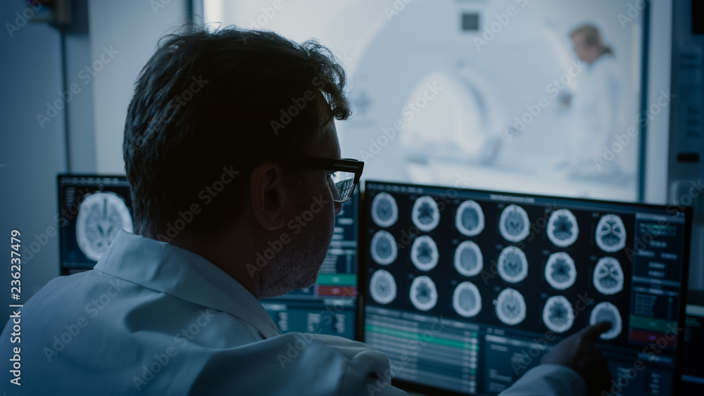 In Medical Laboratory Patient Undergoes MRI or CT Scan Process under ...