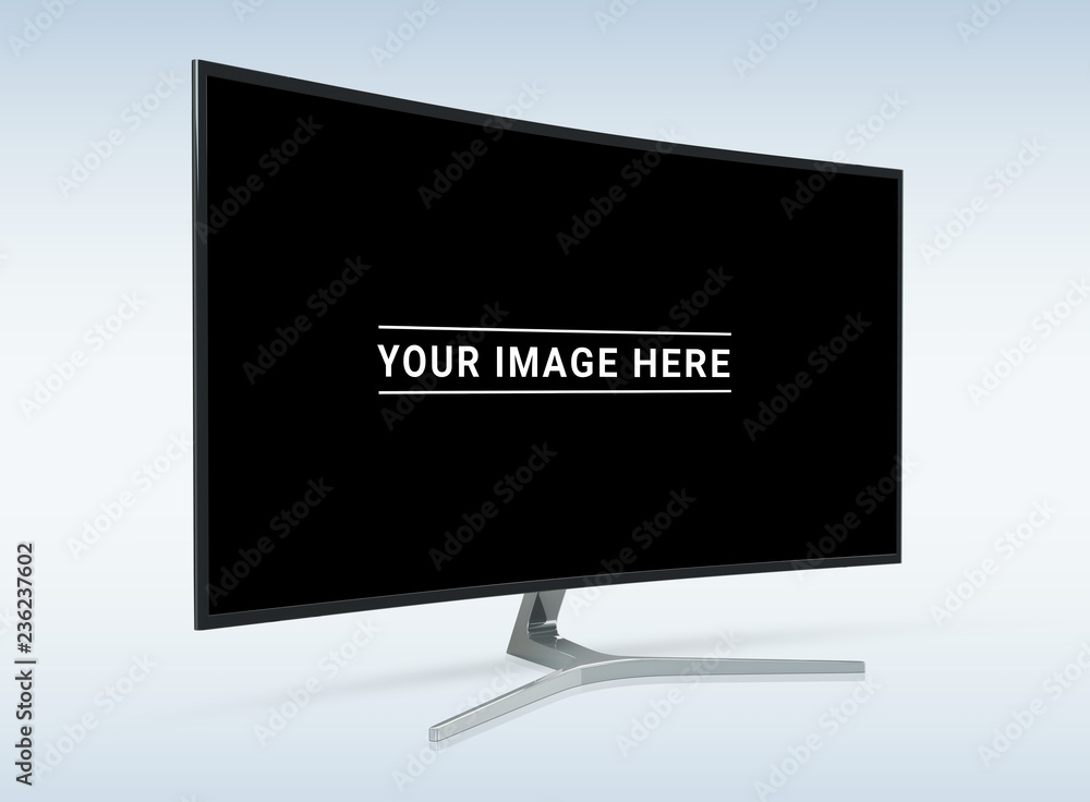 Side view of curved monitor computer 3D rendering Stock Photo | Adobe Stock