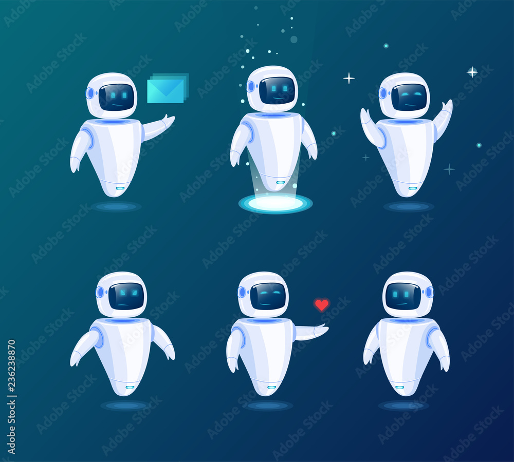 Set of various futuristic robots activity vector illustration. Robot ...