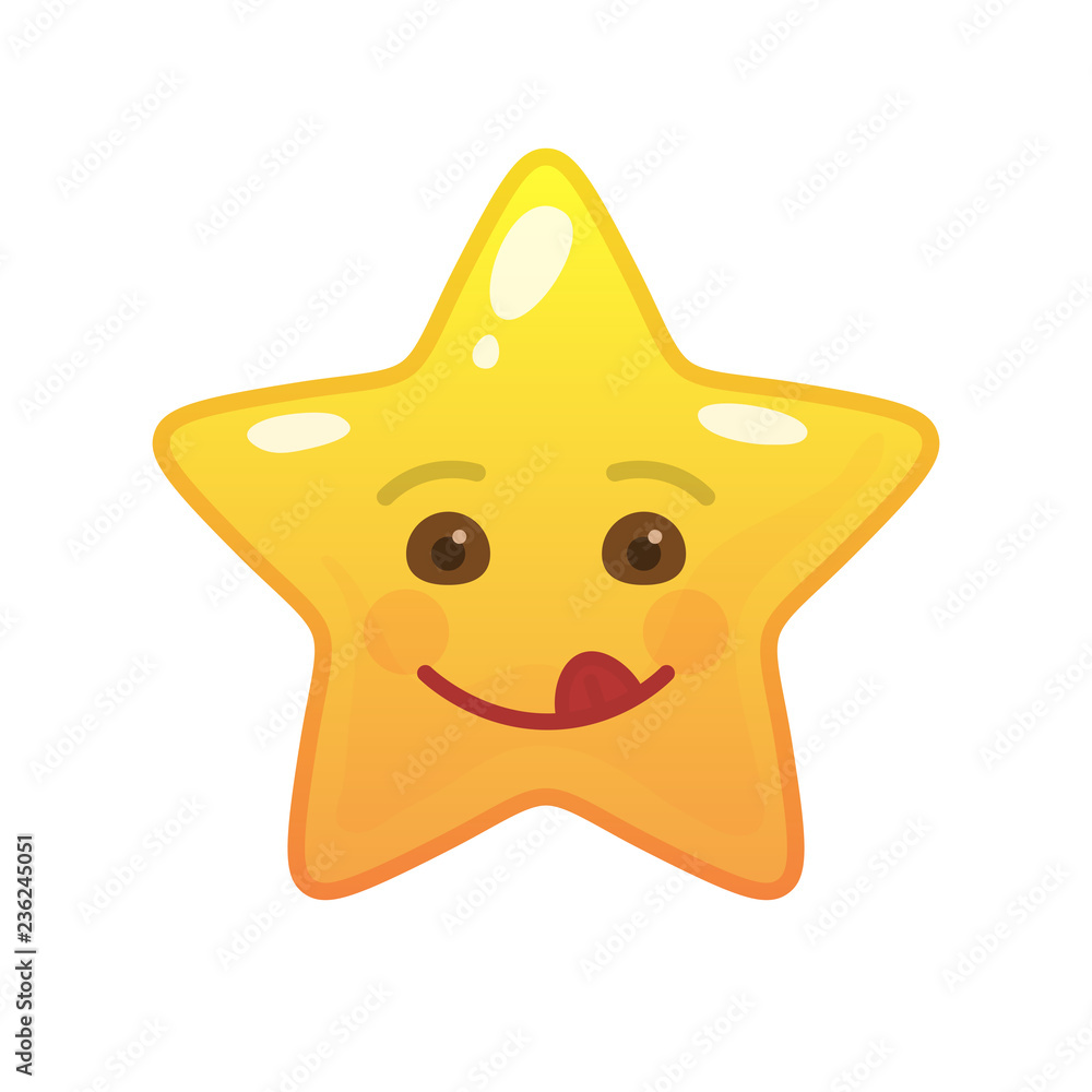 Playful star shaped comic emoticon. Frisky face with facial expression ...